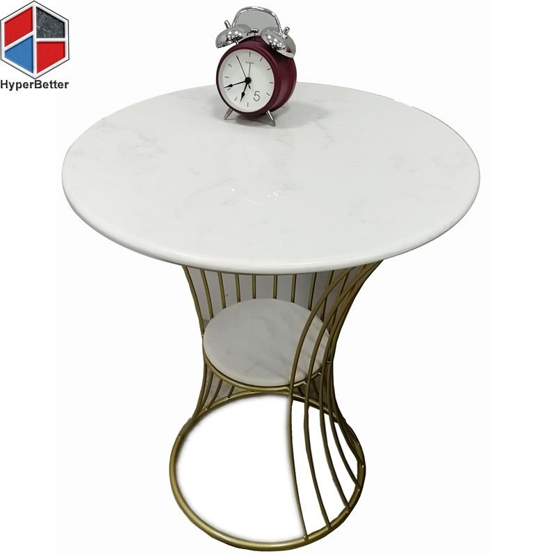 2 layer round white marble side table | Marble table factory